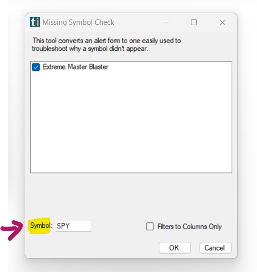 Missing Symbol Check - Trade Ideas User Guide
